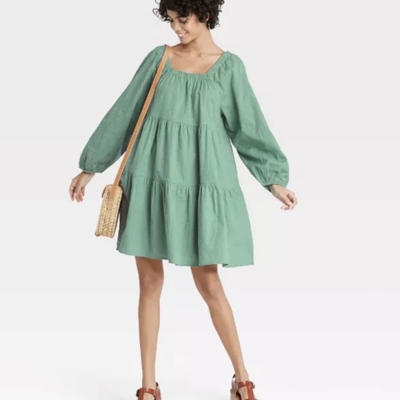 Universal Thread | Dresses | Universal Thread Puff Sleeve Tiered Green ...